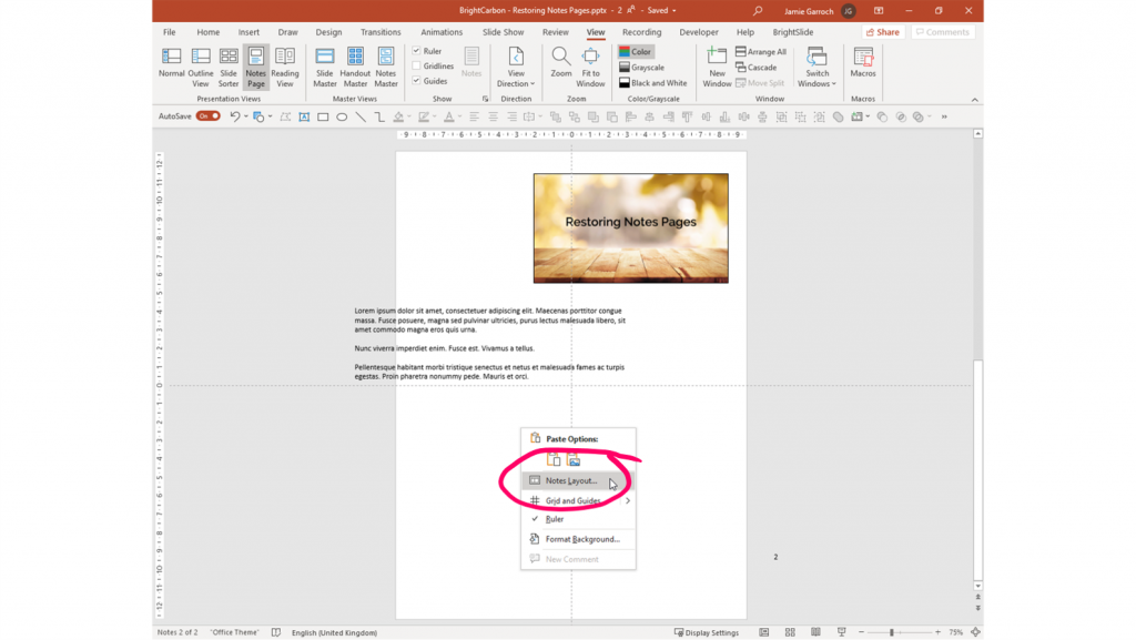 Restoring Notes Pages In PowerPoint BrightCarbon Restoring Notes Pages In PowerPoint BrightCarbon